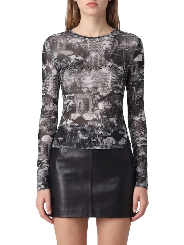 Blumarine Long Sleeve Printed Mesh Top - Grey