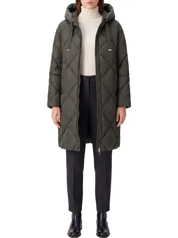 Max Mara Long Quilted Nylon Down Jacket With Drawstring Hood - Green