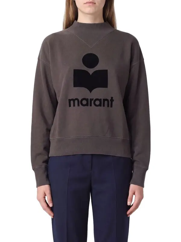 Isabel Marant Étoile Flocked Logo Cotton-blend Mock Neck Sweatshirt - Black