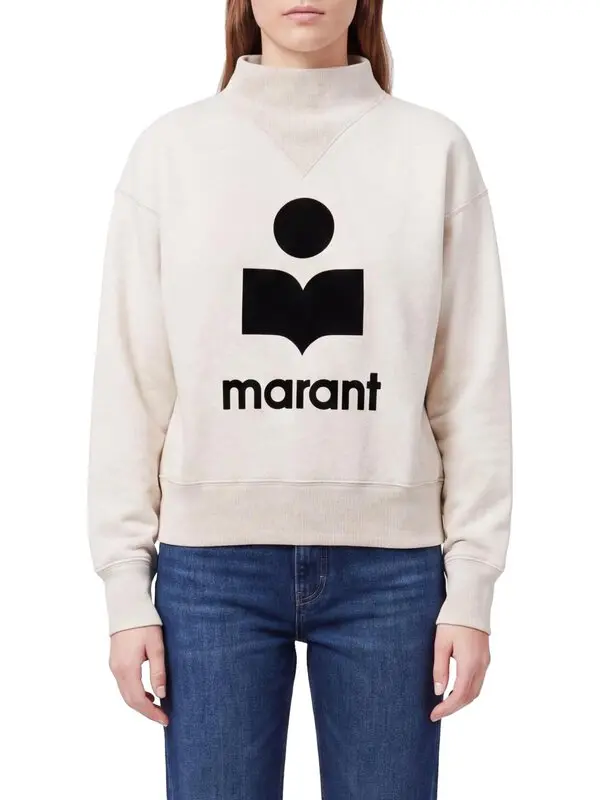 Isabel Marant Étoile Flocked Logo Cotton-blend Mock Neck Sweatshirt - Ecru