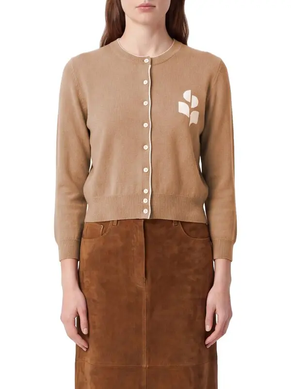 Isabel Marant Étoile Cotton And Wool Crewneck Cardigan With Contrast Logo - Camel