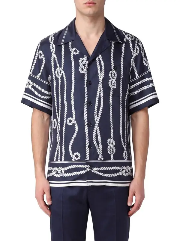 Dolce & Gabbana Marina Print Silk Bowling Shirt With Cuban Collar - Blue