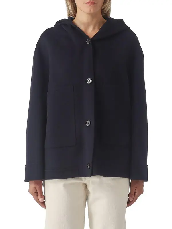 Max Mara Hooded Virgin Wool Short Coat - Navy
