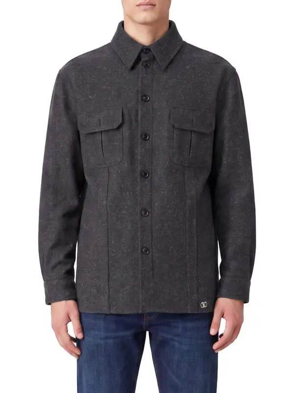 Valentino Garavani Wool And Silk Blend Shirt Jacket With Patch Pockets - Grey