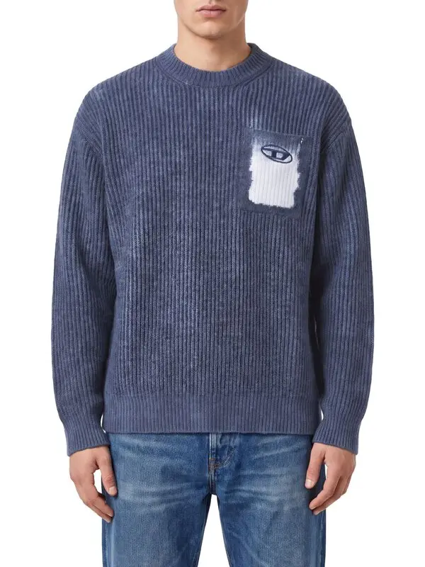 DIESEL® Dropped Shoulder Wool-blend Crewneck Jumper - Blue