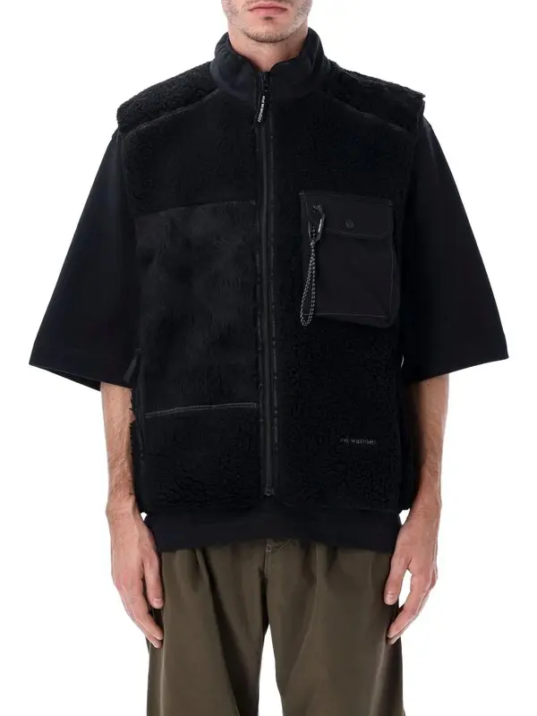 AND WANDER Technical Wool-blend Gilet With High Neck And Zip Pockets - Black
