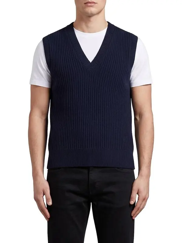 Emporio Armani Sleeveless V-neck Jumper In Wool And Cashmere Blend - Blue