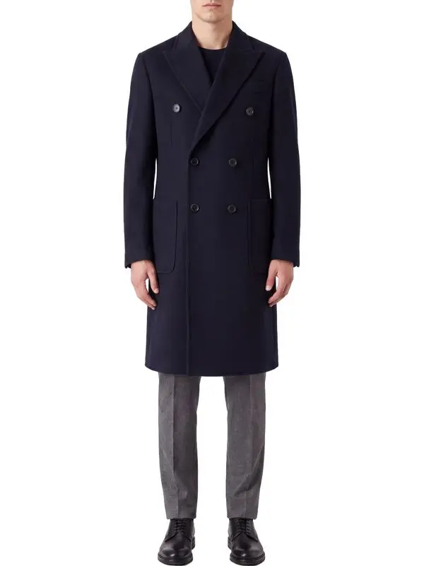 Emporio Armani Knee-length Double-breasted Wool And Cashmere Coat - Blue