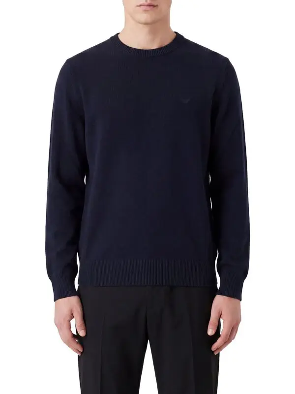 Emporio Armani Cotton Crewneck Jumper With Eagle Logo - Blue