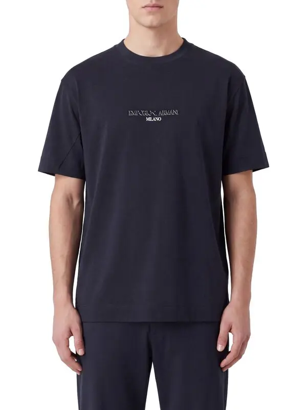 Emporio Armani Lyocell And Cotton Logo T-shirt - Blue