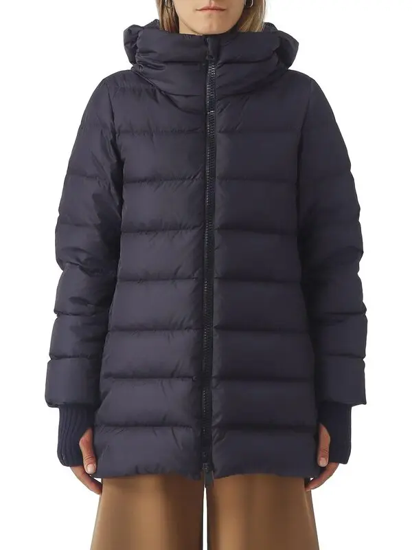 Herno A-shape Water-repellent Nylon Hooded Down Jacket - Navy