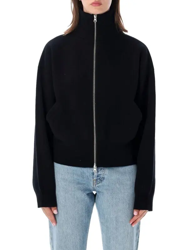 Extreme Cashmere 100% Cashmere Zip-up Turtleneck Cardigan - Black