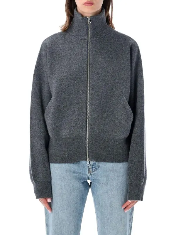 Extreme Cashmere 100% Cashmere Zip-up Turtleneck Cardigan - Grey