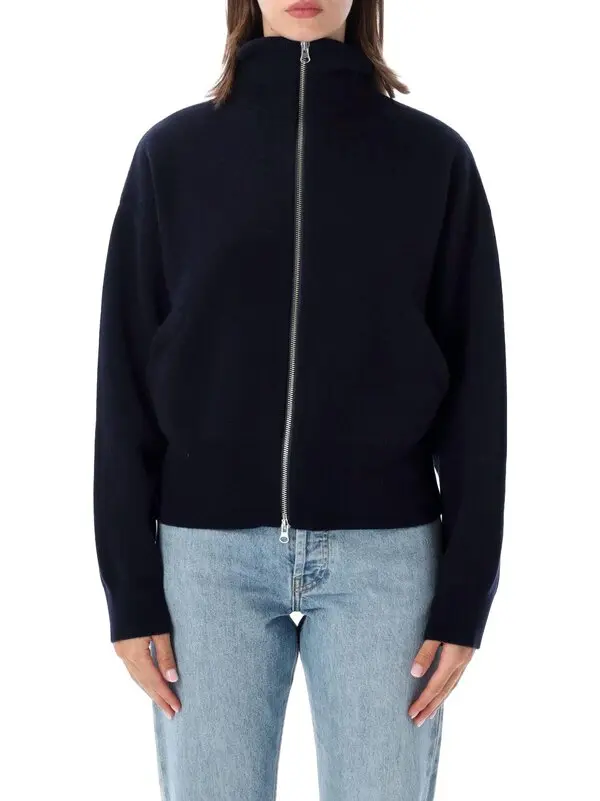 Extreme Cashmere 100% Cashmere Zip-up Turtleneck Cardigan - Navy