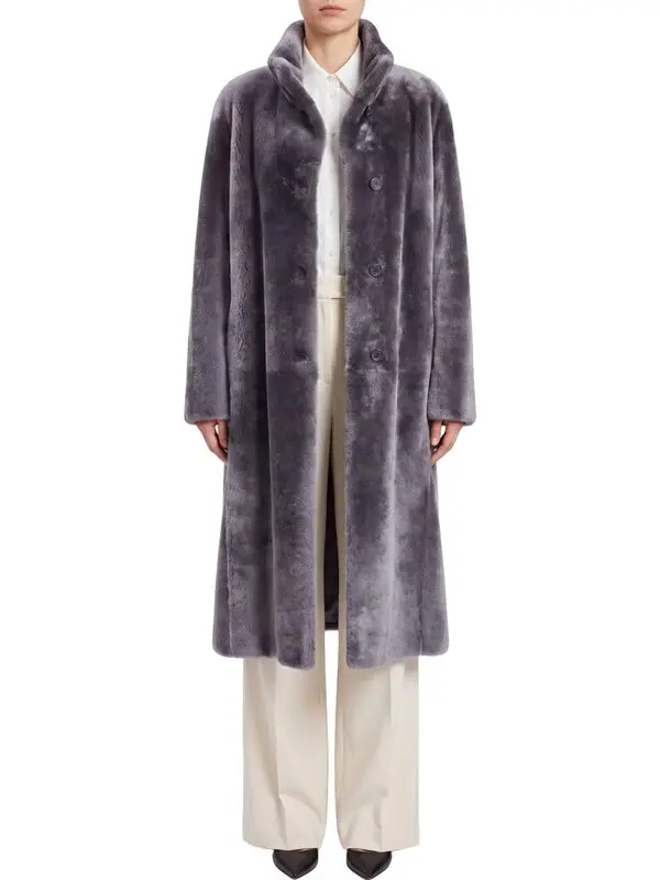 Giorgio Armani High Neck Lamb Shearling Coat - Brown