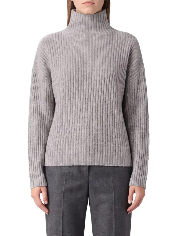 Brunello Cucinelli Cashmere And Wool Blend Ribbed Trim Roll Neck Jumper - Brown