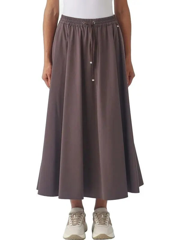 Herno High-waisted A-line Midi Skirt With Drawstring - Brown