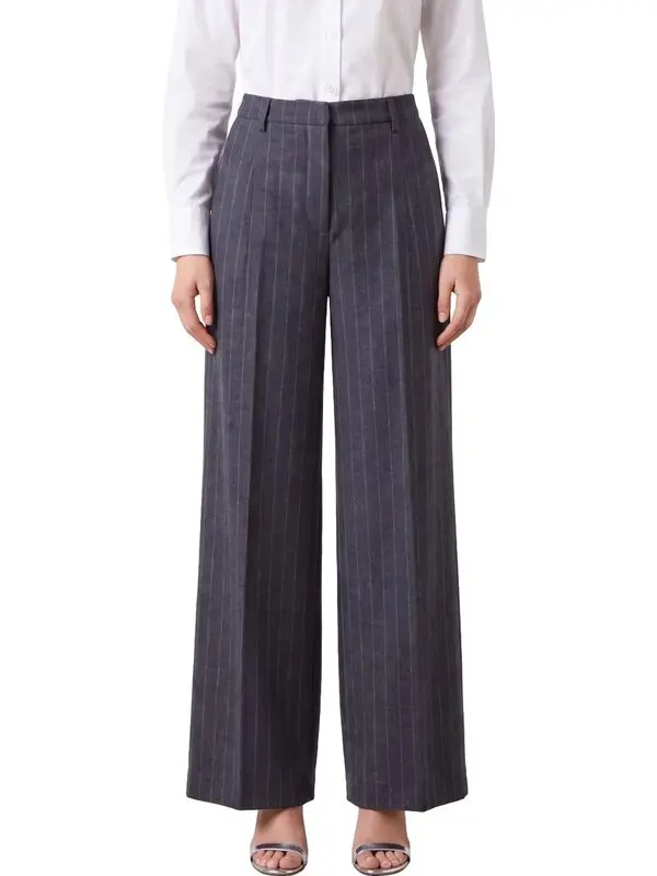 Tagliatore High-waisted Pinstriped Wide-leg Trousers - Grey
