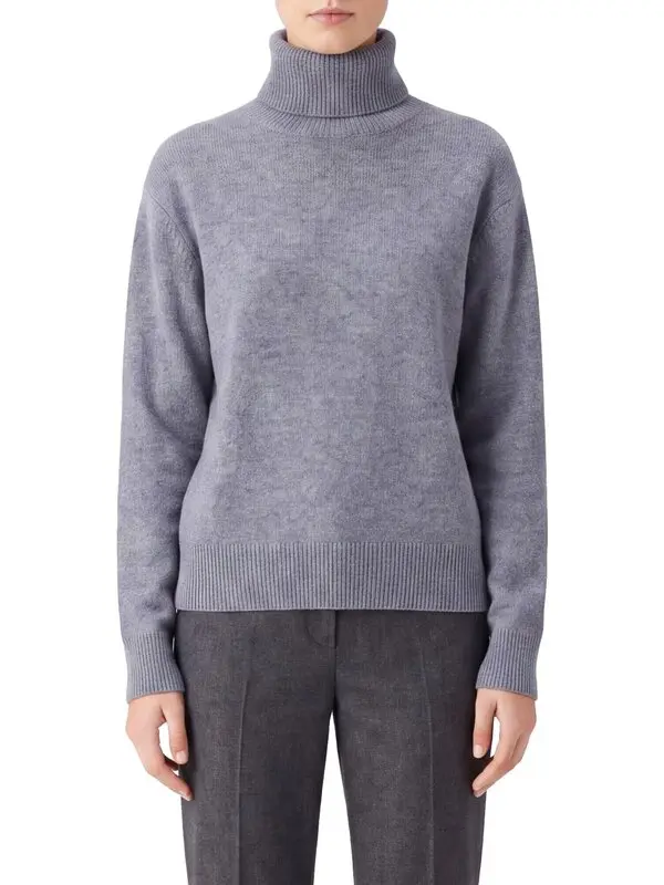 THE FRANKIE SHOP Wool & Cashmere Turtleneck Jumper With Ribbed Trim - Grey