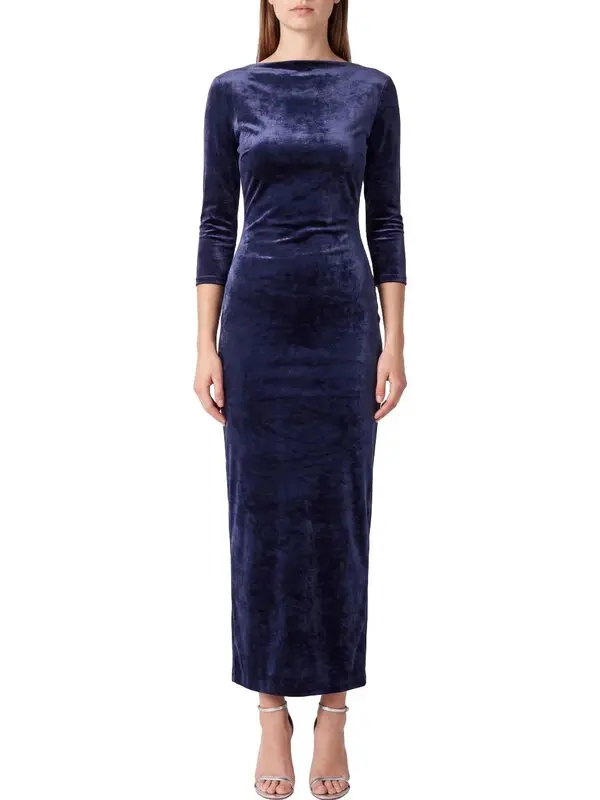 Giorgio Armani Slim Fit Velvet Midi Sheath Dress With V-back - Black