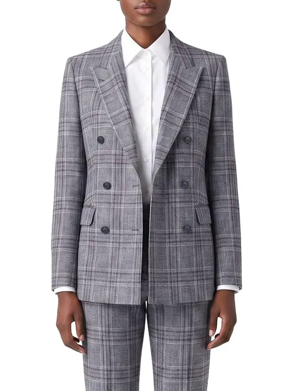 Tagliatore Check Pattern Wool And Silk Double-breasted Blazer - Brown