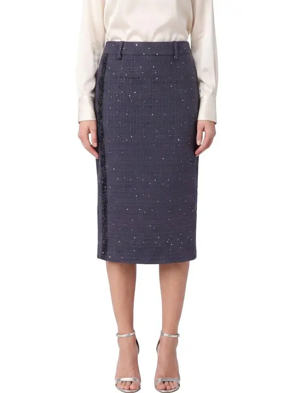 SEMICOUTURE Beaded And Sequin Embroidered Cotton-blend Midi Pencil Skirt - Black