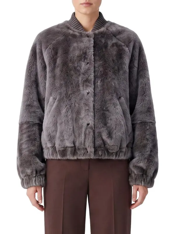 Brunello Cucinelli Relaxed-fit Fur Bomber Jacket With Dropped Shoulders - Grey