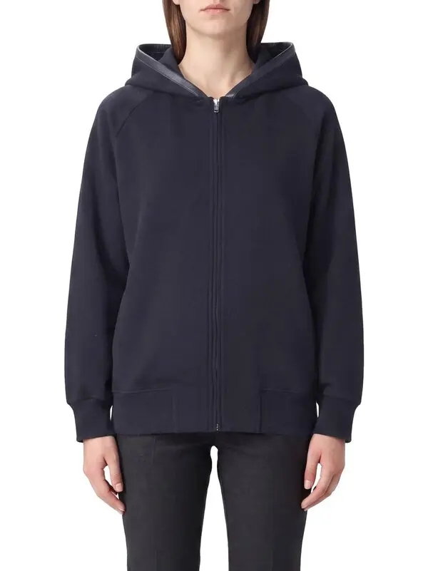 SEMICOUTURE Relaxed Fit Wool Knit Zip-up Hoodie With Dropped Shoulders - Black