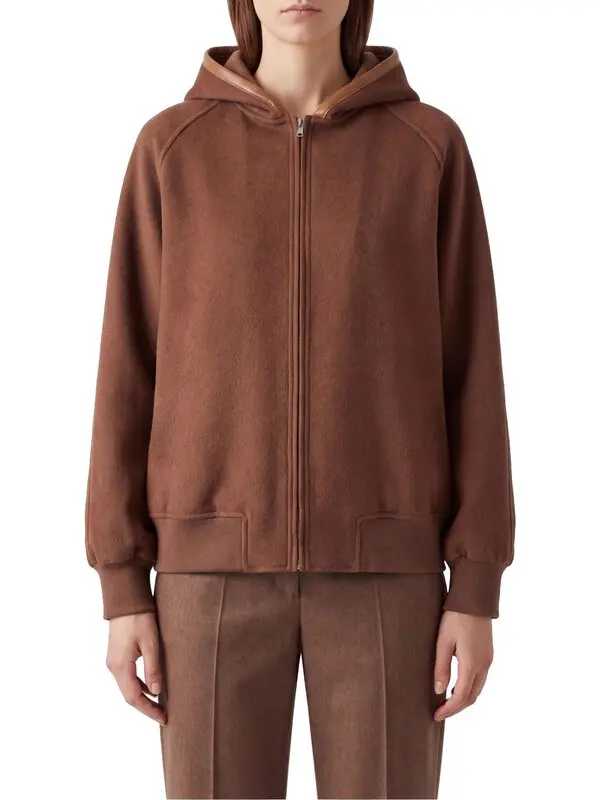 SEMICOUTURE Relaxed Fit Wool Knit Zip-up Hoodie With Dropped Shoulders - Brown
