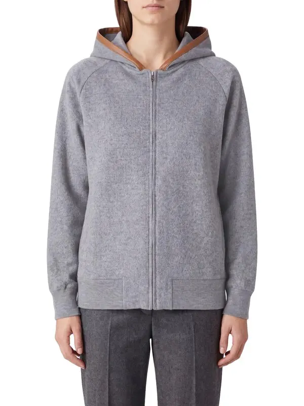 SEMICOUTURE Relaxed Fit Wool Knit Zip-up Hoodie With Dropped Shoulders - Grey