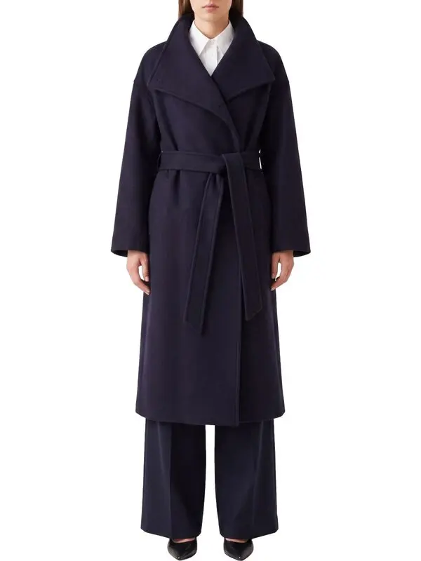 JOSEPH Hooded Virgin Wool Blend Robe Coat - Black