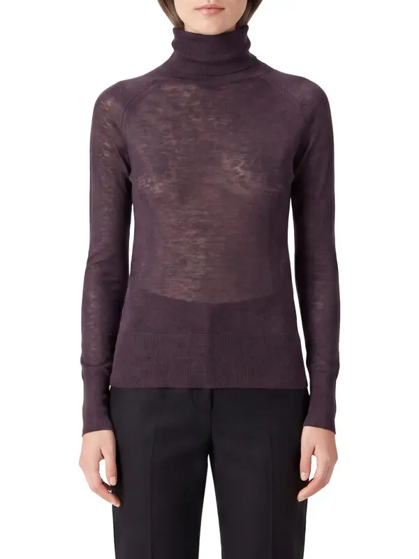 JOSEPH 100% Cashmere Sheer Turtleneck Jumper - Red