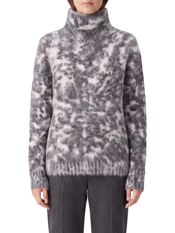 JOSEPH Abstract Pattern Alpaca Blend Turtleneck Jumper - Brown
