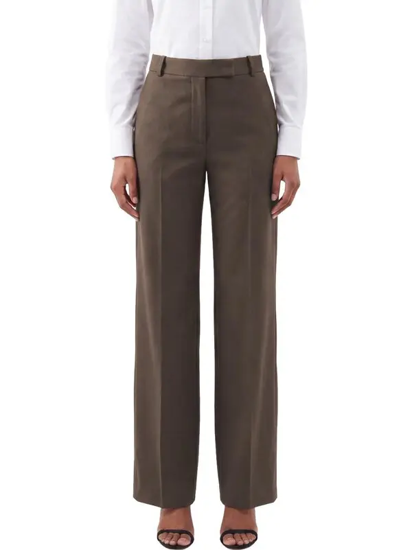 JOSEPH High-waisted Wide-leg Tailored Trousers In Viscose And Cotton Blend - Brown