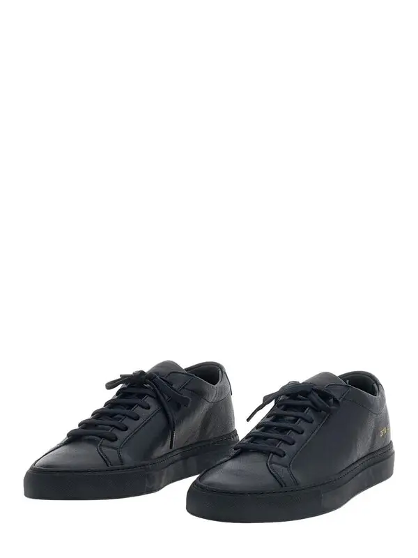COMMON PROJECTS Achilles Low Smooth Calfskin Sneakers With Laminated Logo - Navy