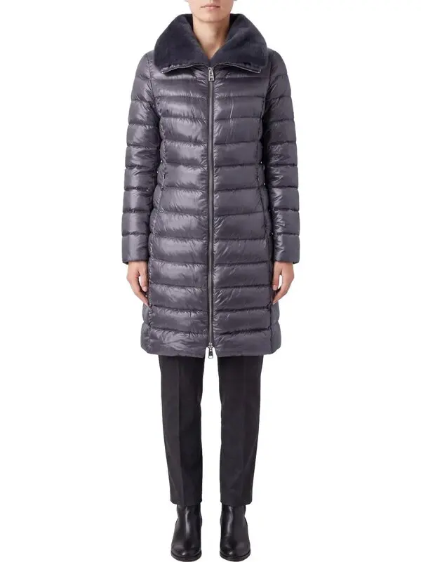 Herno Knee-length Down Jacket In Water-repellent Ultralight Nylon With Fur Collar - Grey