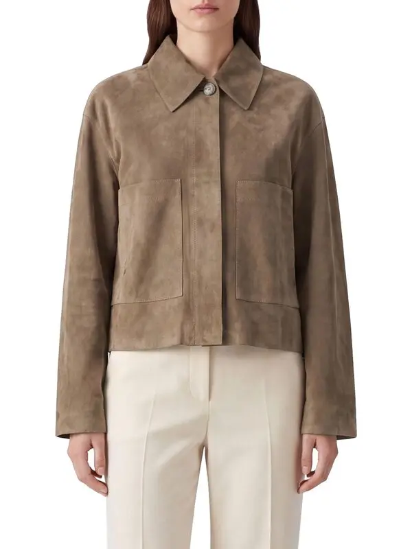 JOSEPH Suede Leather Shirt Jacket With Patch Pockets And Dropped Shoulders - Brown
