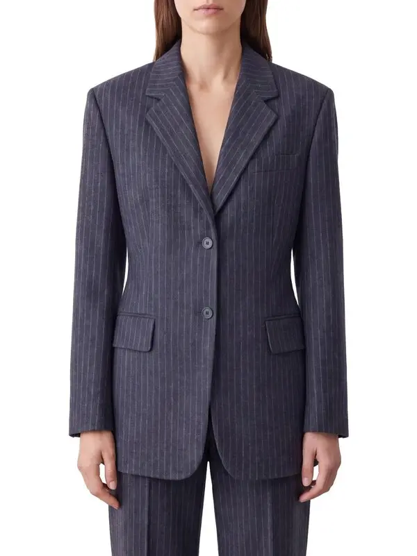 Filippa K Pinstriped Wool Blend Single-breasted Slim Fit Blazer - Grey