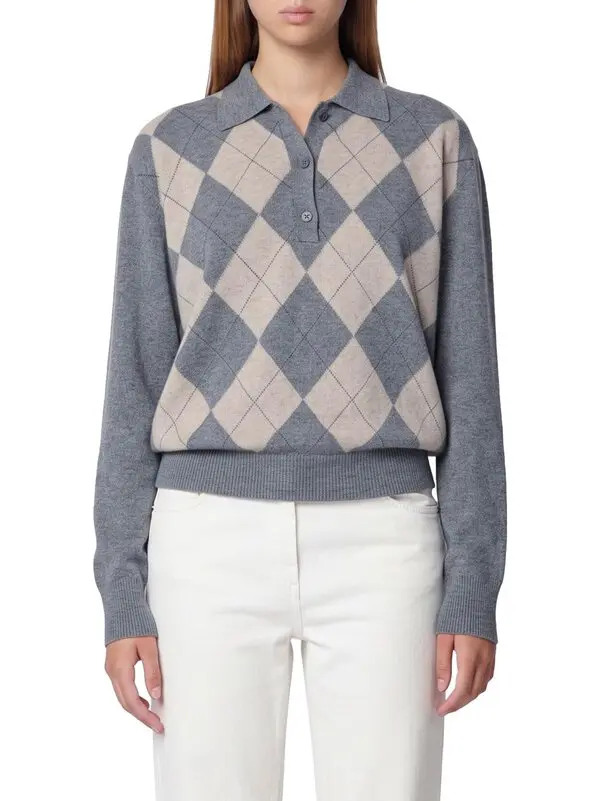 RÓHE Argyle Long-sleeved Knit Polo - Grey 1