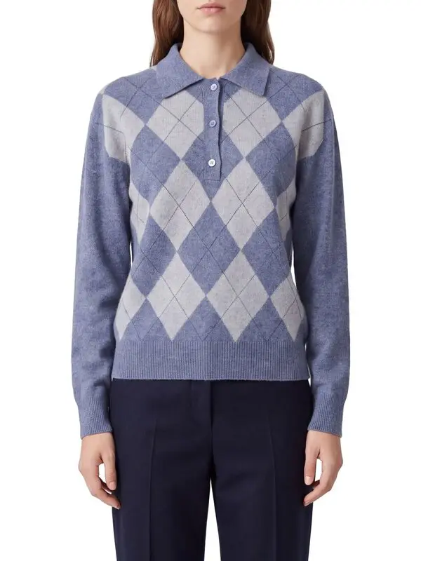 RÓHE Argyle Long-sleeved Knit Polo - Grey