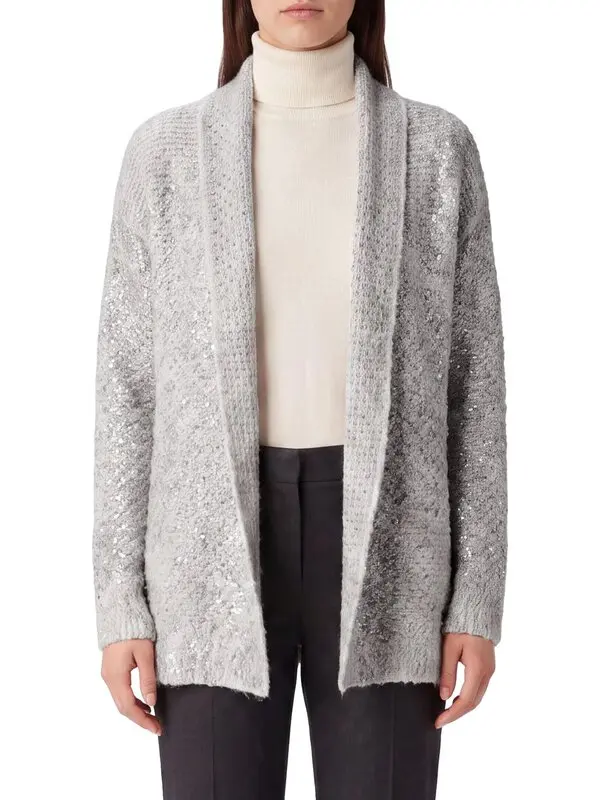 Avant Toi Cashmere And Silk Cardigan With Shawl Collar And Sequin Embroidery - Grey