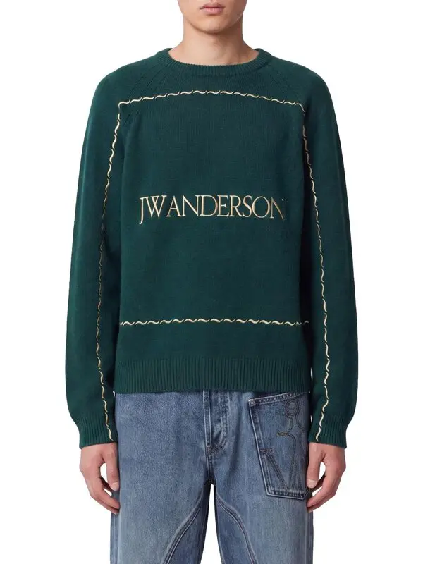 JW Anderson Crewneck Pure Wool Jumper With Embroidered Logo - Green