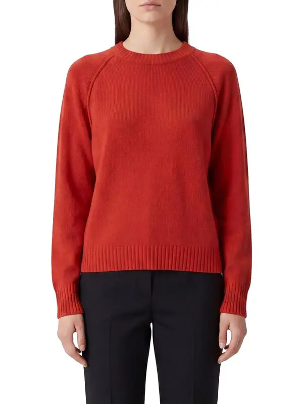KUJTEN 100% Cashmere Crewneck Jumper With Long Sleeves And Ribbed Trims - Red