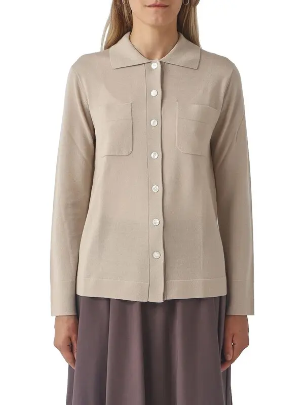 Max Mara Virgin Wool Polo Cardigan With Patch Pockets - Mastic