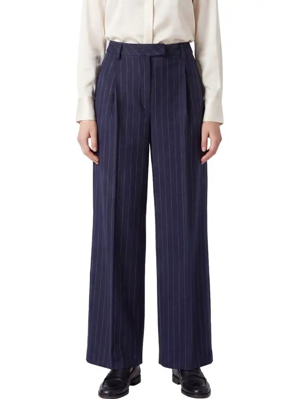 THELATEST Deva High-waisted Pinstriped Wide-leg Trousers In Wool Blend - Blue