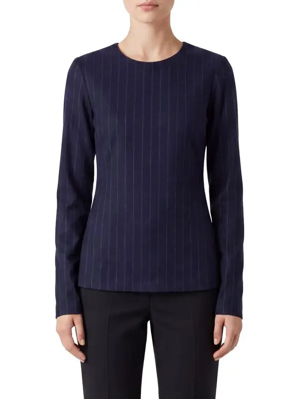 THELATEST Pinstriped Slim Fit Wool Blend Jumper With Back Zip Closure - Blue