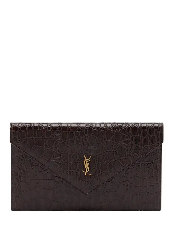 Saint Laurent Cassandre Leather Clutch - Brown