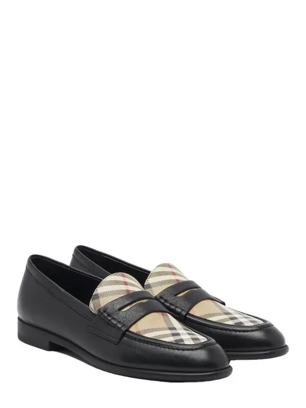 Burberry Checked Leather Penny Loafers - Black