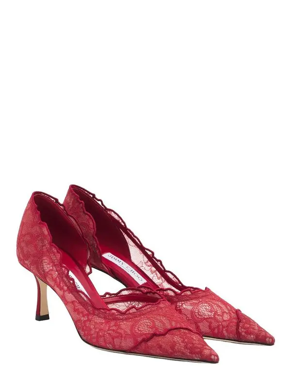 JIMMY CHOO Faiz Lace Pumps With Ankle Strap - Red
