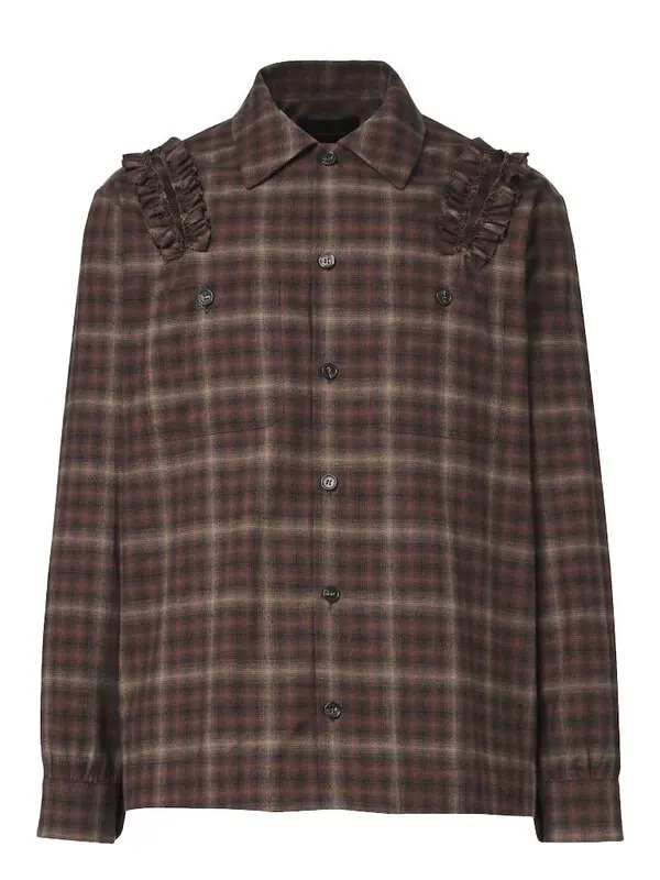 Simone Rocha Ruffled Checked Cotton Flannel Shirt - Brown